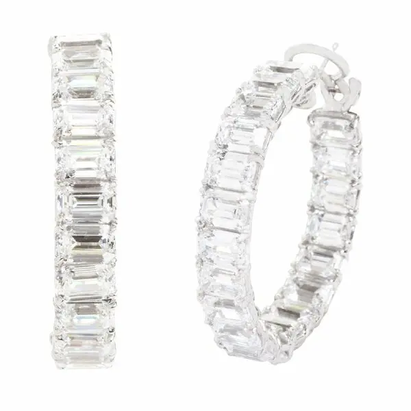 FANTASIA BY DESERIO Emerald-cut Hoop Earrings - White Gold Plated