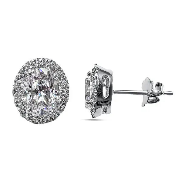 FANTASIA BY DESERIO Pave Oval Stud Earrings - White Gold Plated