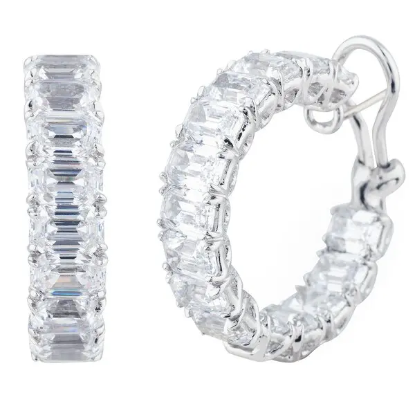 FANTASIA BY DESERIO Emerald-cut Hoop Earrings - White Gold Plated