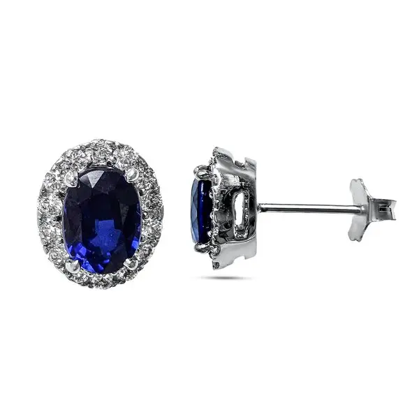 FANTASIA BY DESERIO Sapphire And Pave Stud Earrings - Yellow Gold Plated