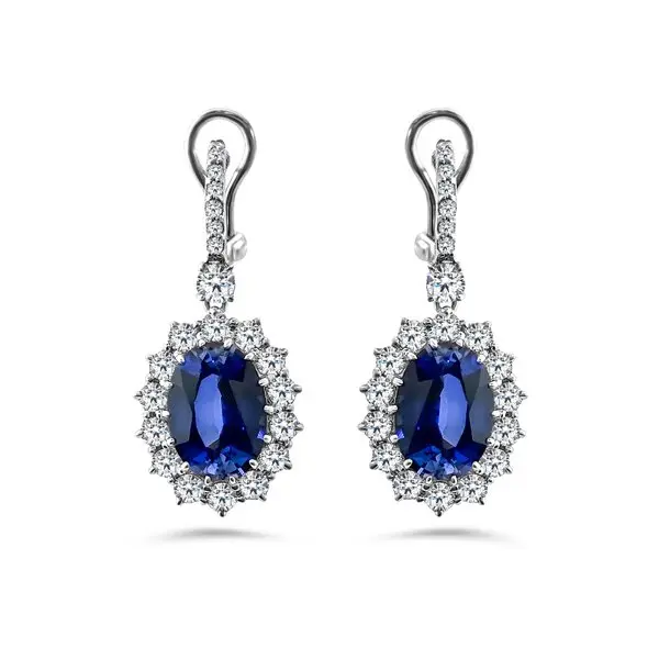 FANTASIA BY DESERIO Oval Sapphire And Cubic Zirconia Drop Earrings - White Gold