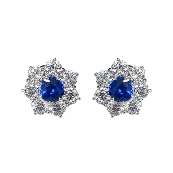 FANTASIA BY DESERIO Sapphire Center Flower Stud Earrings - Yellow Gold Plated