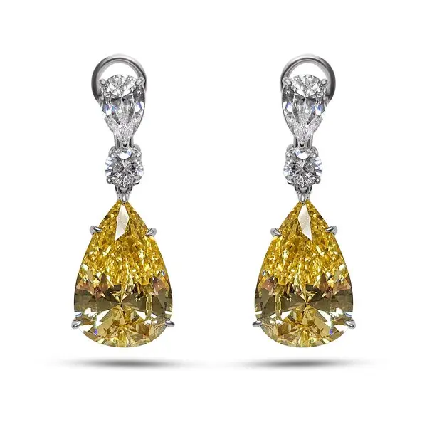 FANTASIA BY DESERIO Canary Pear And Round Drop Earrings - Yellow Gold Plated