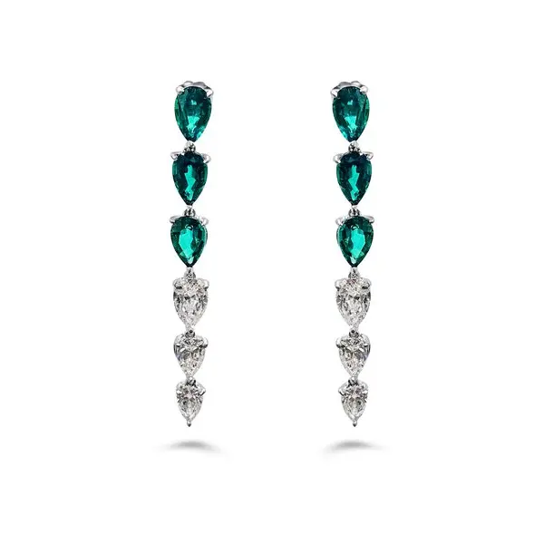 FANTASIA BY DESERIO Graduated Pear Drop Emerald And Cz Earrings - One-color