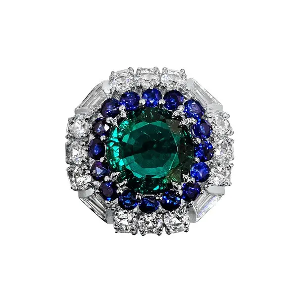 FANTASIA BY DESERIO Emerald And Sapphire Cocktail Ring - White Gold