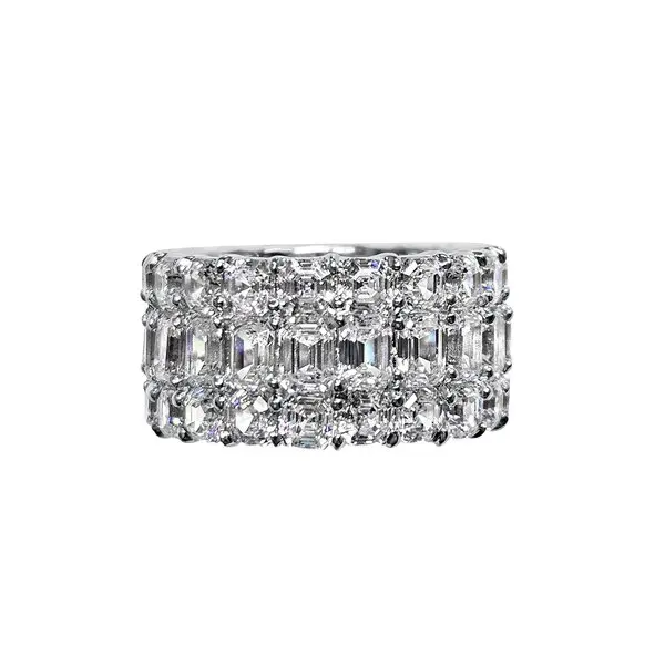 FANTASIA BY DESERIO Emerald And Asscher Cut Wedding Band - White Gold