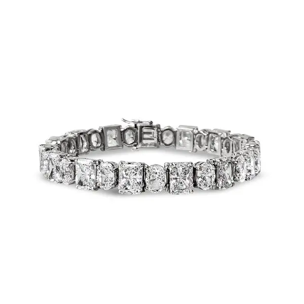 FANTASIA BY DESERIO Radiant Cut & Oval Bracelet - White Gold Plated