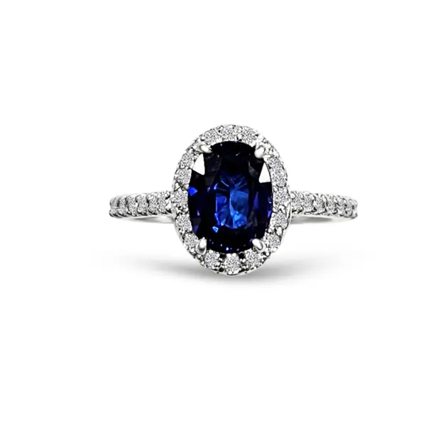 FANTASIA BY DESERIO Oval Sapphire Ring With Pave Halo - Yellow Gold