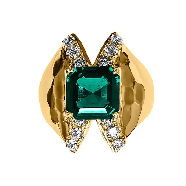 FANTASIA BY DESERIO 4ct Princess Cut Emerald Ring - Yellow Gold