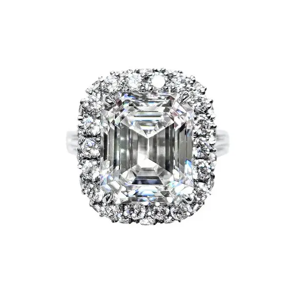 FANTASIA BY DESERIO 7ct Emerald Cut Double Halo Ring - White Gold Plated