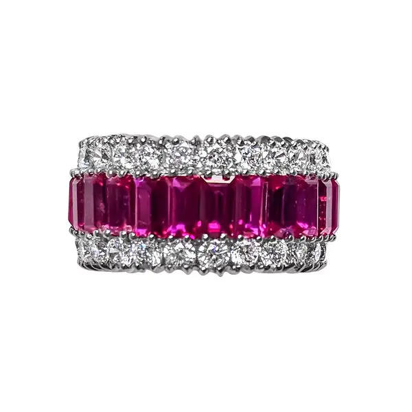 FANTASIA BY DESERIO Ruby Baguette And Round Wedding Band - Yellow Gold