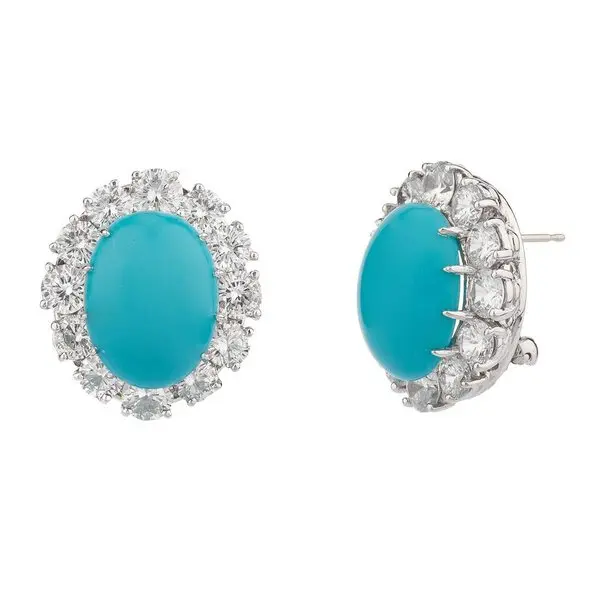 FANTASIA BY DESERIO Stud Earrings With Turquoise And Cubic Zirconia - White Gold Plated