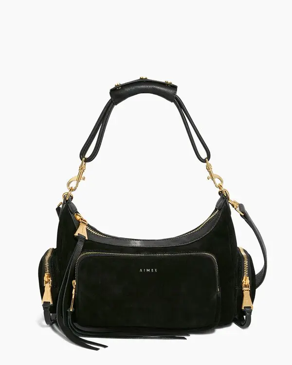 AIMEE Away We Go Convertible Shoulder - Black Suede With Gold