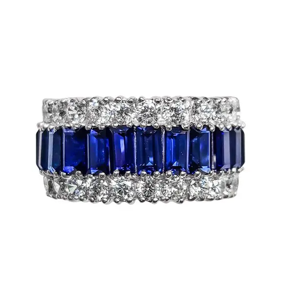 FANTASIA BY DESERIO Sapphire And Round Stone Band - White Gold