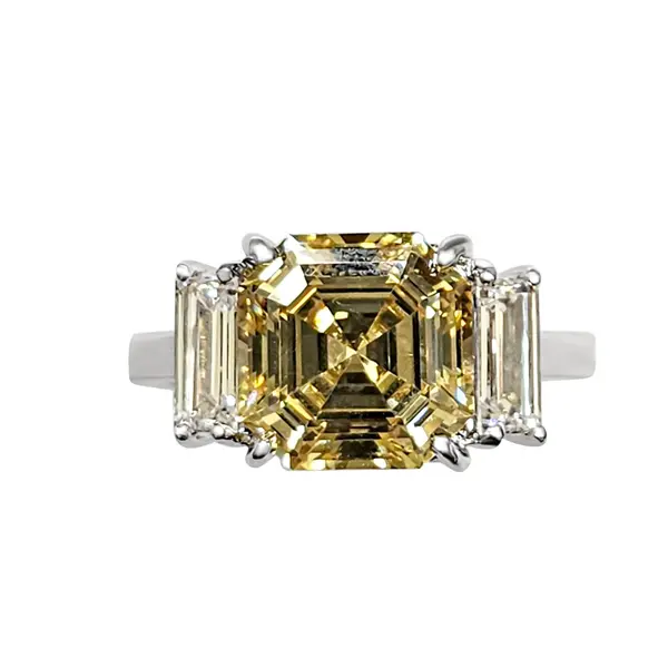 FANTASIA BY DESERIO Canary Asscher Cut Ring With Baguette Side Stones - White Gold