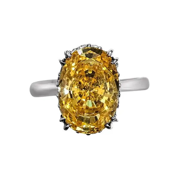 FANTASIA BY DESERIO 4ct Canary Yellow Oval Ring With Drop Halo - White Gold