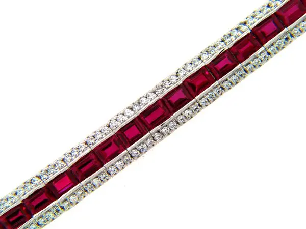 FANTASIA BY DESERIO Ruby Baguette And Pave Antique Bracelet - White Gold Plated