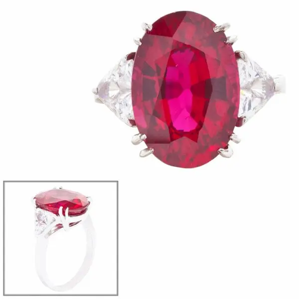 FANTASIA BY DESERIO Oval Ruby Three Stone Ring - White Gold