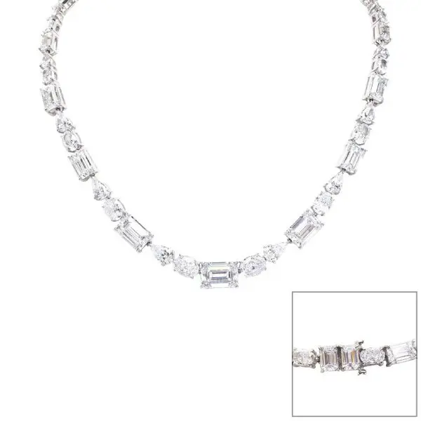 FANTASIA BY DESERIO Multi-shaped Stone Necklace N159/cz - White Gold Plated