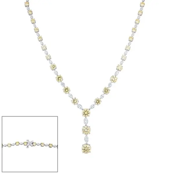 FANTASIA BY DESERIO Marquise And Round Lariat Necklace - Yellow Gold Plated