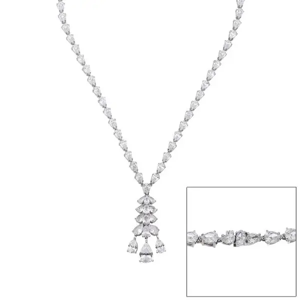 FANTASIA BY DESERIO Multi Pear Shape Drop Necklace N194/cz - White Gold Plated