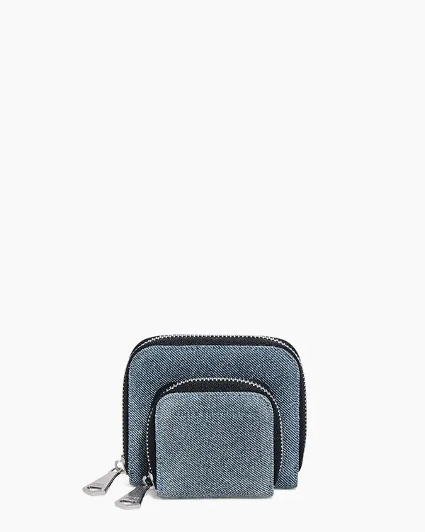 AIMEE Bowery Double Zip Around Wallet - Bright Denim Leather