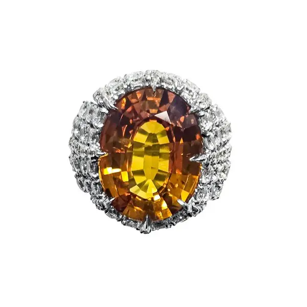 FANTASIA BY DESERIO 18ct Large Oval Lab Citrine Ring With Round Cut Stones - White Gold