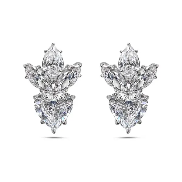 FANTASIA BY DESERIO Heart-shaped Stud Earrings - White Gold Plated