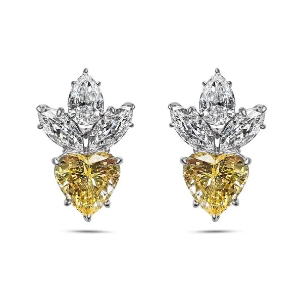 FANTASIA BY DESERIO Earrings Canary Heart With Pear And Marquise Top - Yellow Gold Plated