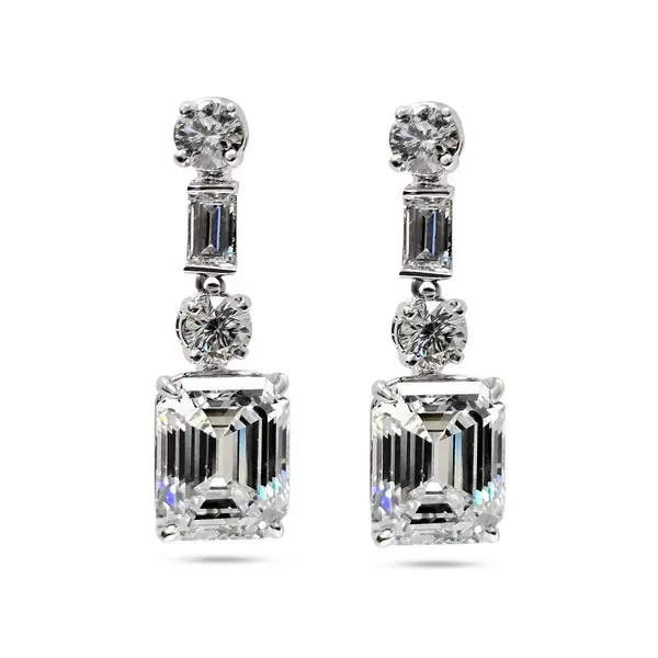 FANTASIA BY DESERIO 6ct Emerald Cut Drop Earrings - White Gold Plated