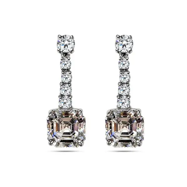 FANTASIA BY DESERIO Asscher Drop Earrings - White Gold Plated