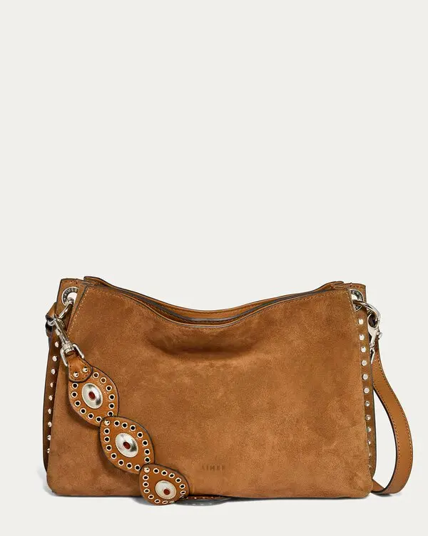 AIMEE Roma Double Entry Shoulder Bag - Latte Suede