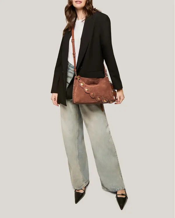 AIMEE Roma Double Entry Shoulder Bag - Nutshell Suede