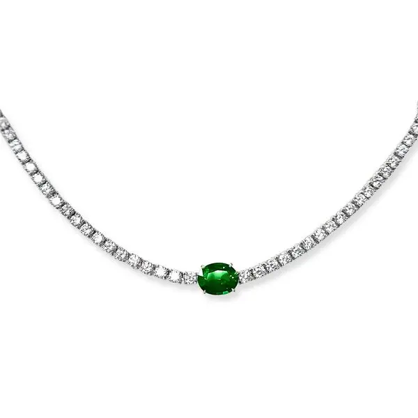 FANTASIA BY DESERIO 2ct Lab Emerald Oval Tennis Necklace - Yellow Gold Plated