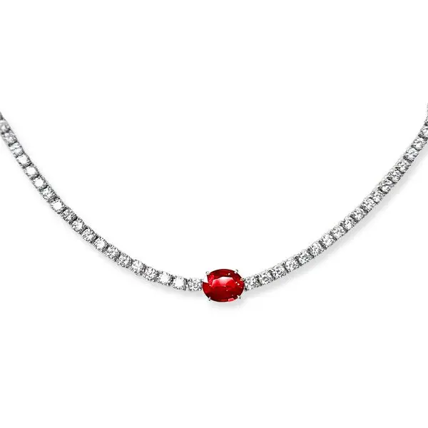FANTASIA BY DESERIO Four Prong Tennis Necklace With Lab Ruby - White Gold Plated