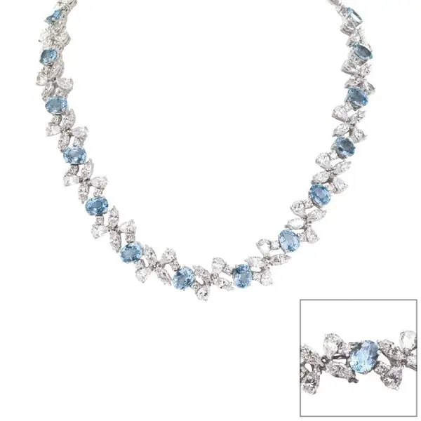 FANTASIA BY DESERIO Aqua Oval And Marquise Necklace - White Gold Plated
