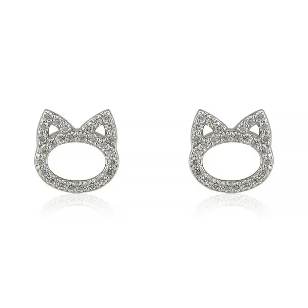 FANTASIA BY DESERIO Cat Head Stud Earrings - White Gold Plated