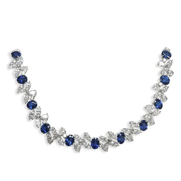 FANTASIA BY DESERIO Sapphire And Simulated Stone Necklace - White Gold Plated