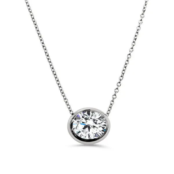 FANTASIA BY DESERIO Oval Pendant Necklace - White Gold Plated