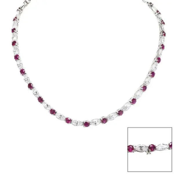 FANTASIA BY DESERIO Necklace With Marquise Cut Zirconia And Ruby - White Gold Plated