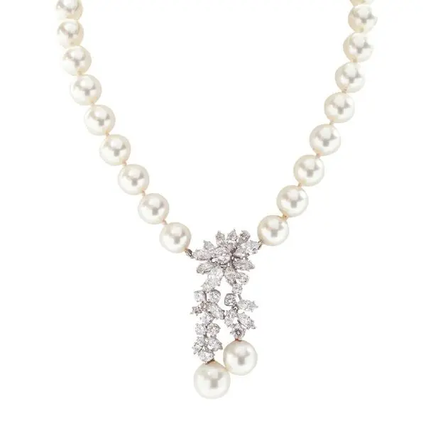 FANTASIA BY DESERIO Pearl Necklace With Cluster Clasp - White Gold Plated