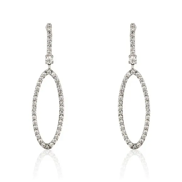 FANTASIA BY DESERIO Open Oval Shape Drop Earrings - White Gold