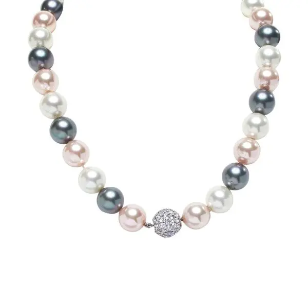 FANTASIA BY DESERIO Pearl And Zirconia Clasp Necklace - White Gold Plated