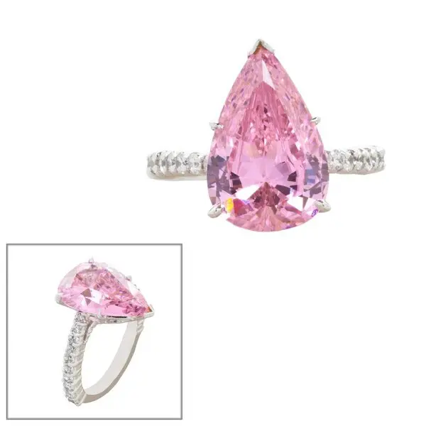 FANTASIA BY DESERIO Pink Pear Ring With Simulated Diamonds - Yellow Gold