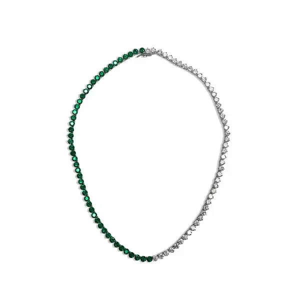 FANTASIA BY DESERIO Lab Grown Emerald And Cubic Zirconia Tennis Necklace - Yellow Gold Plated