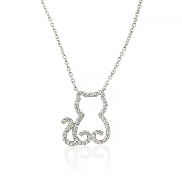 FANTASIA BY DESERIO Cat Silhouette Pendant Necklace - White Gold Plated