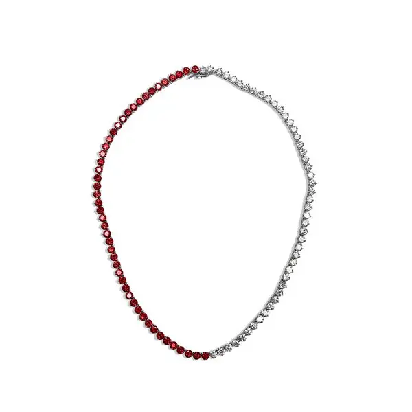 FANTASIA BY DESERIO Lab Grown Ruby And Cubic Zirconia Tennis Necklace - White Gold Plated