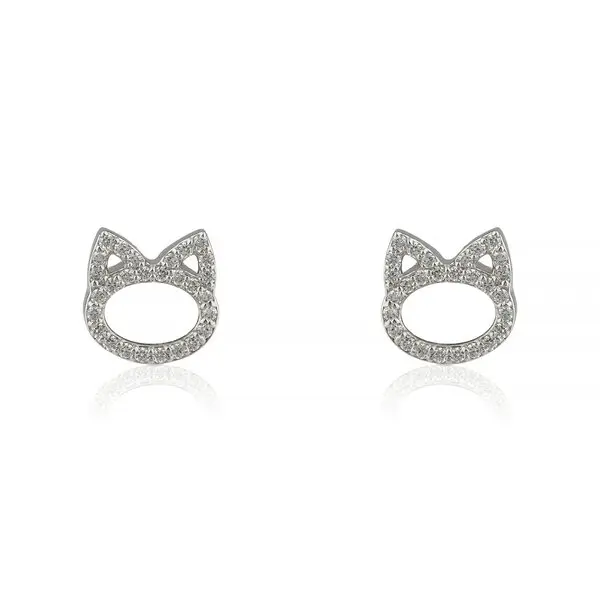 FANTASIA BY DESERIO Stud Cat Head Earrings - Yellow Gold Plated
