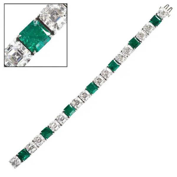 FANTASIA BY DESERIO Emerald And Asscher Tennis Bracelet - White Gold Plated