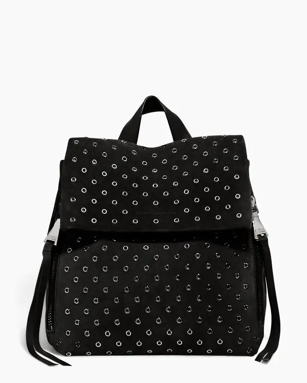 AIMEE Bali Novelty Backpack In Luxury Suede - Black With Eyelets